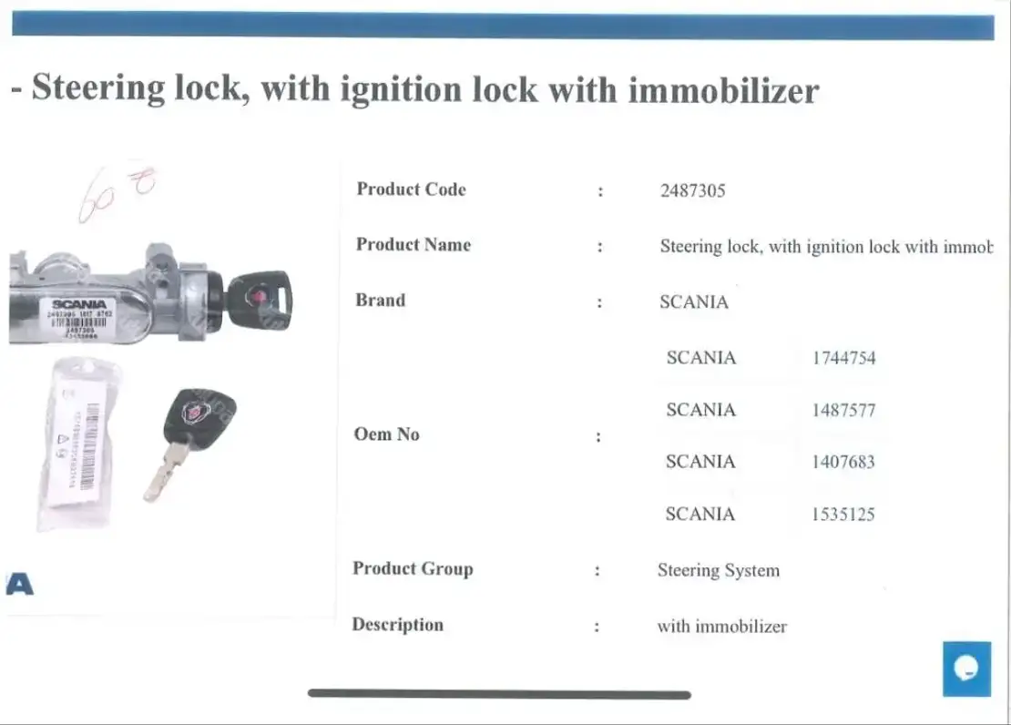 Scania Steering Lock With ignition lock immobilizer | Overig ...